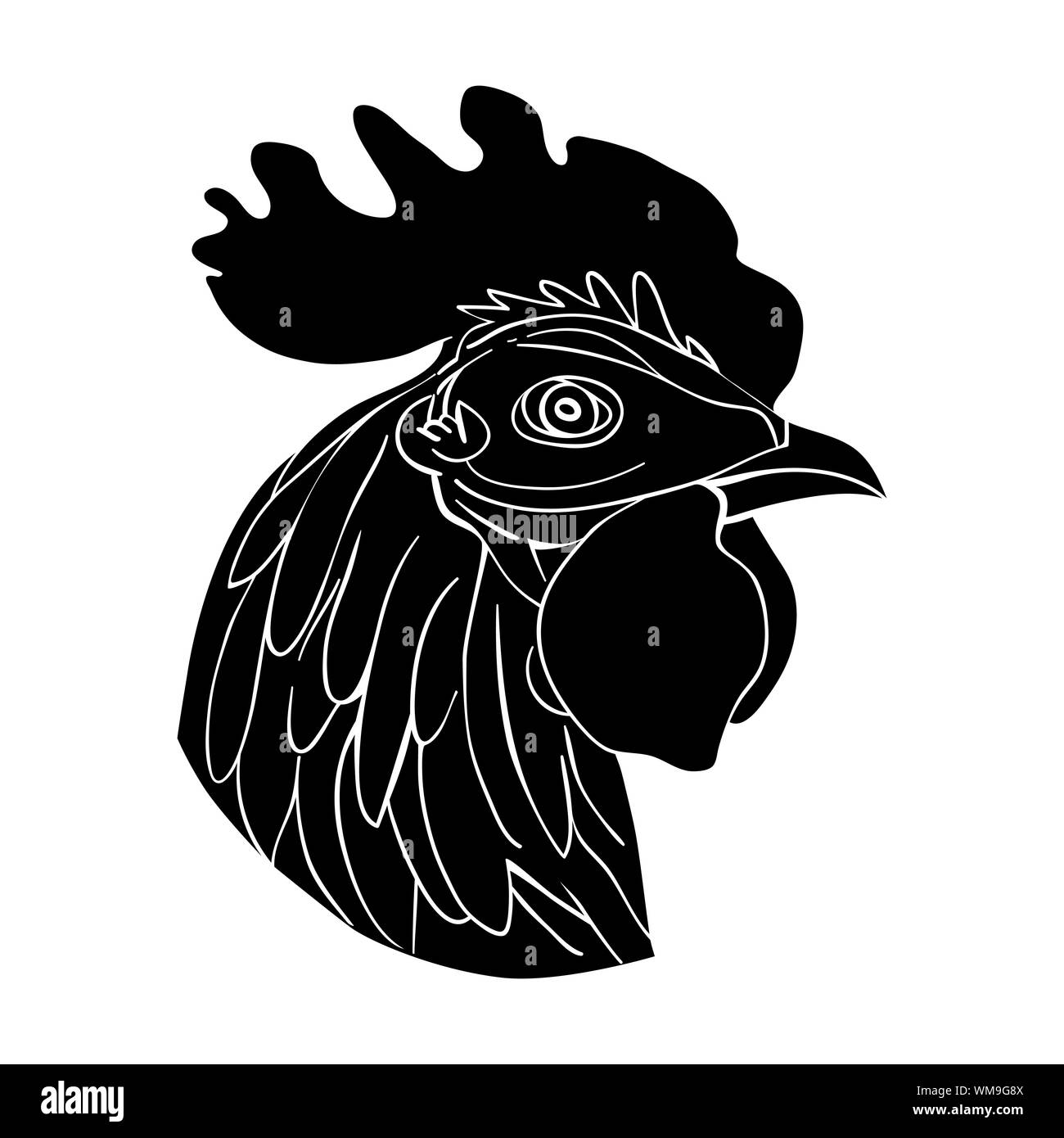 Cockerel head avatar, chinese zodiac sign, black silhouette isolated on ...