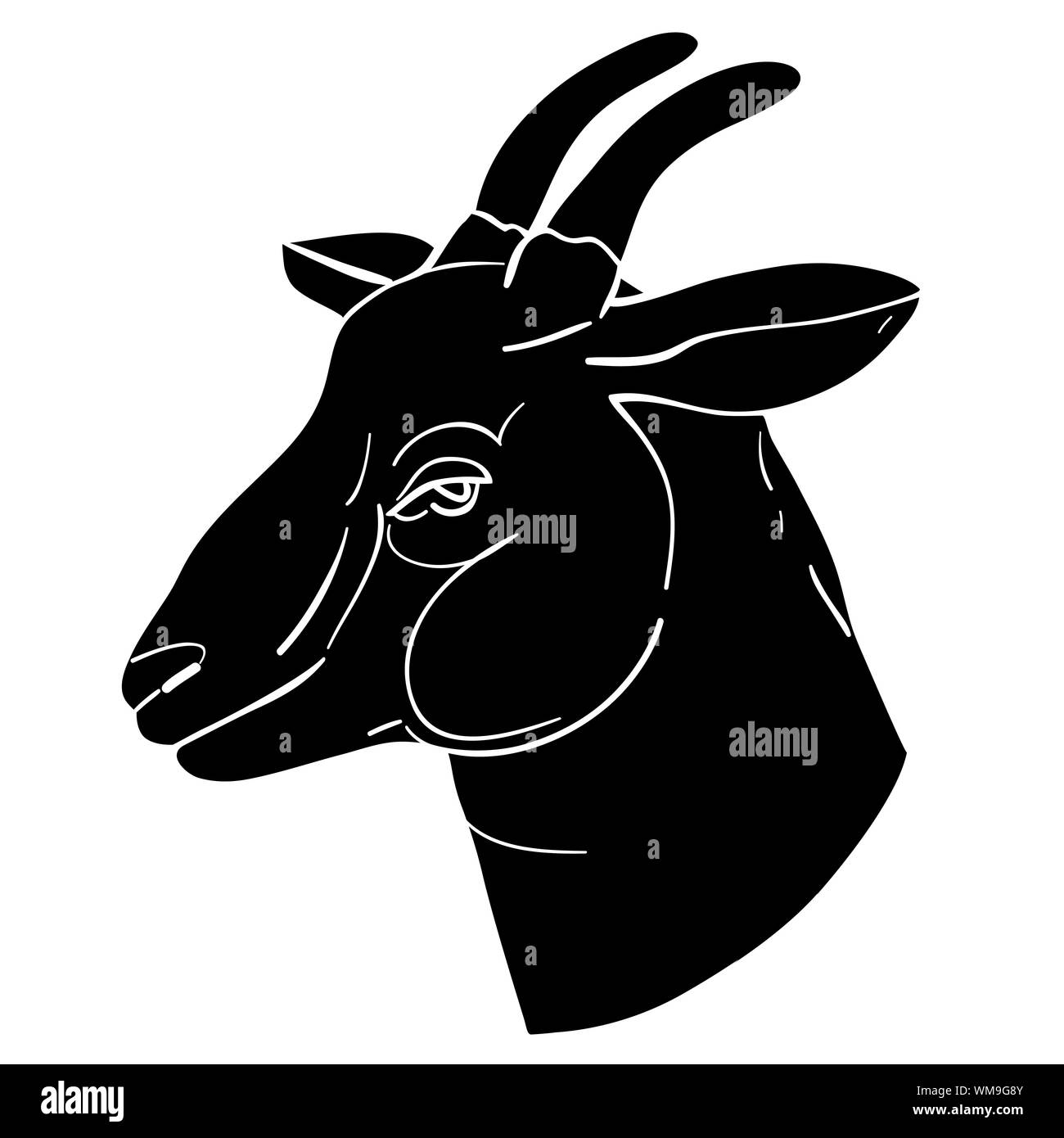 Goat head avatar, Chinese zodiac sign, black silhouette isolated on ...