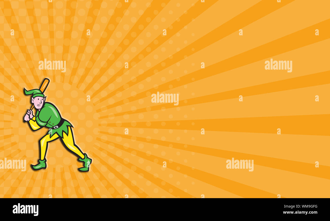 Business card showing illustration of an elf baseball player batter ...