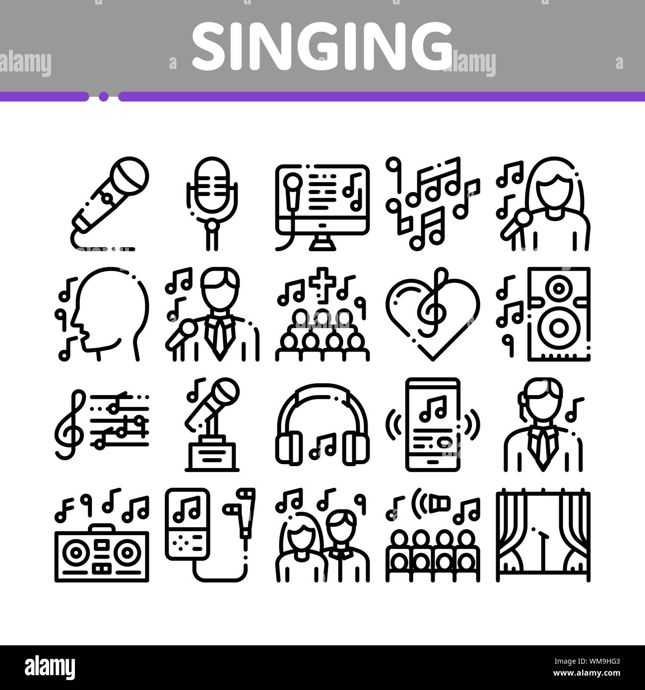Singing Song Collection Elements Vector Icons Set Stock Vector Image ...