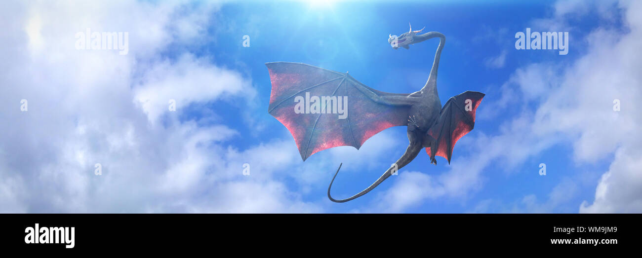 dragon, giant winged creature flying in the sky Stock Photo - Alamy