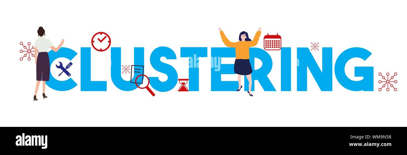 clustering statistics diagram vector icon, illustration on large text ...