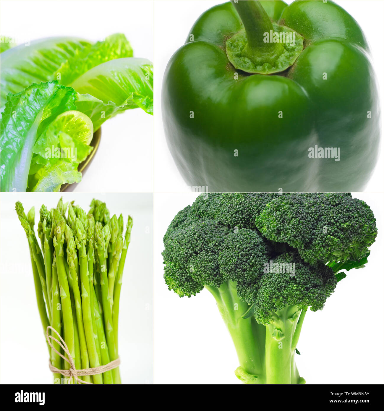green healthy food collage collection nested on white frame Stock Photo ...