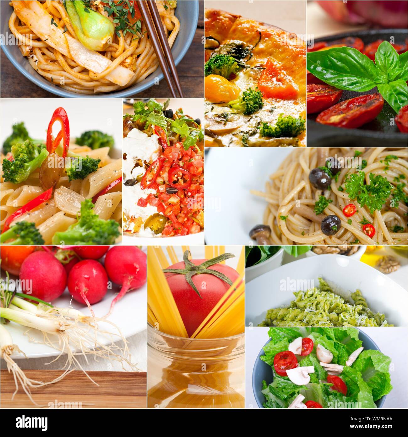 healthy Vegetarian vegan food collage nested on white frame Stock Photo ...