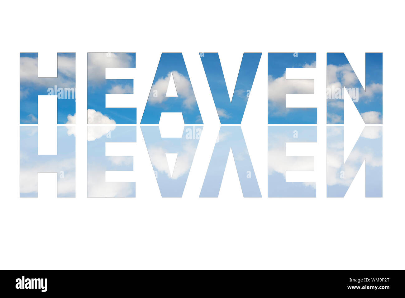 Illustration with text HEAVEN and clouds on white background Stock ...