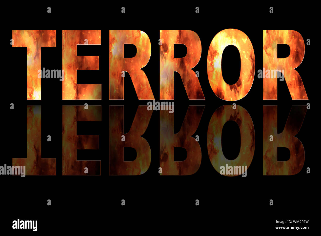 Illustration with text TERROR and fire on black background Stock Photo ...
