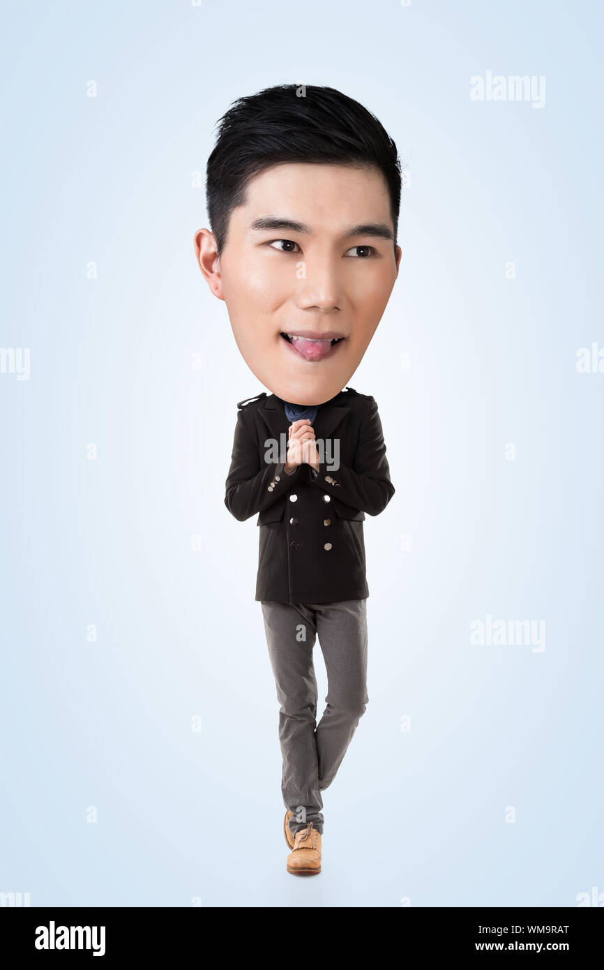 Funny Asian big head man, full length portrait Stock Photo - Alamy