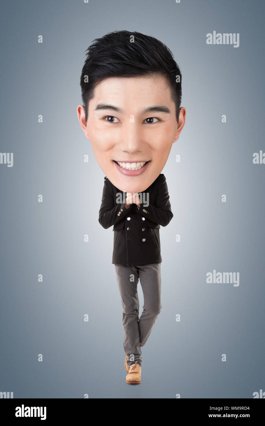 Funny Asian big head man, full length portrait Stock Photo - Alamy