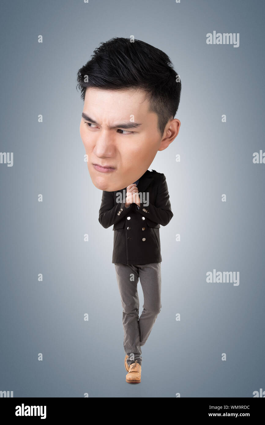 Funny Asian big head man, full length portrait Stock Photo - Alamy