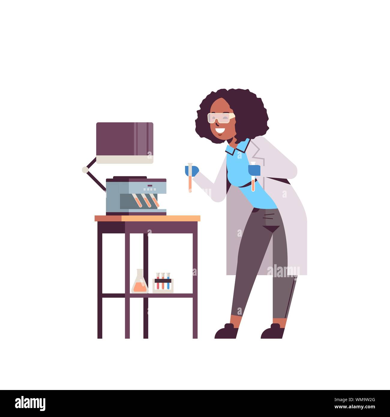 female scientist holding test tubes with blood samples african american ...