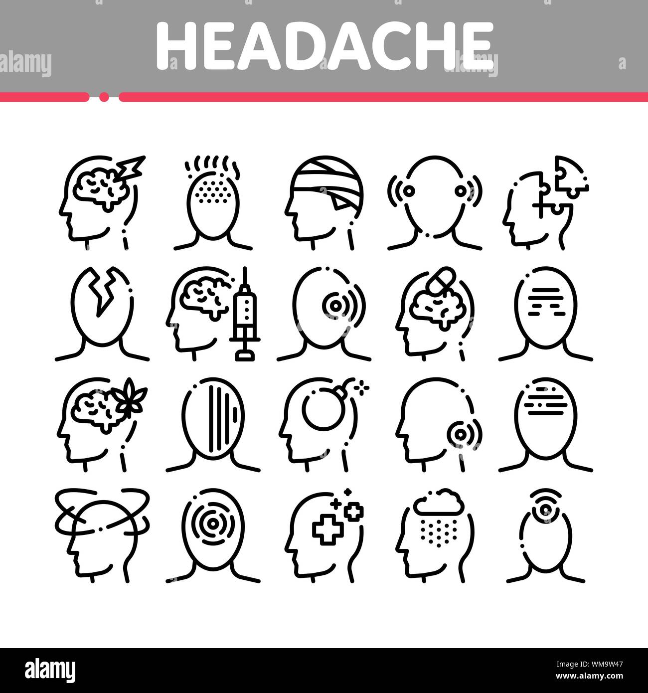 Headache Collection Elements Vector Icons Set Stock Vector Image & Art ...