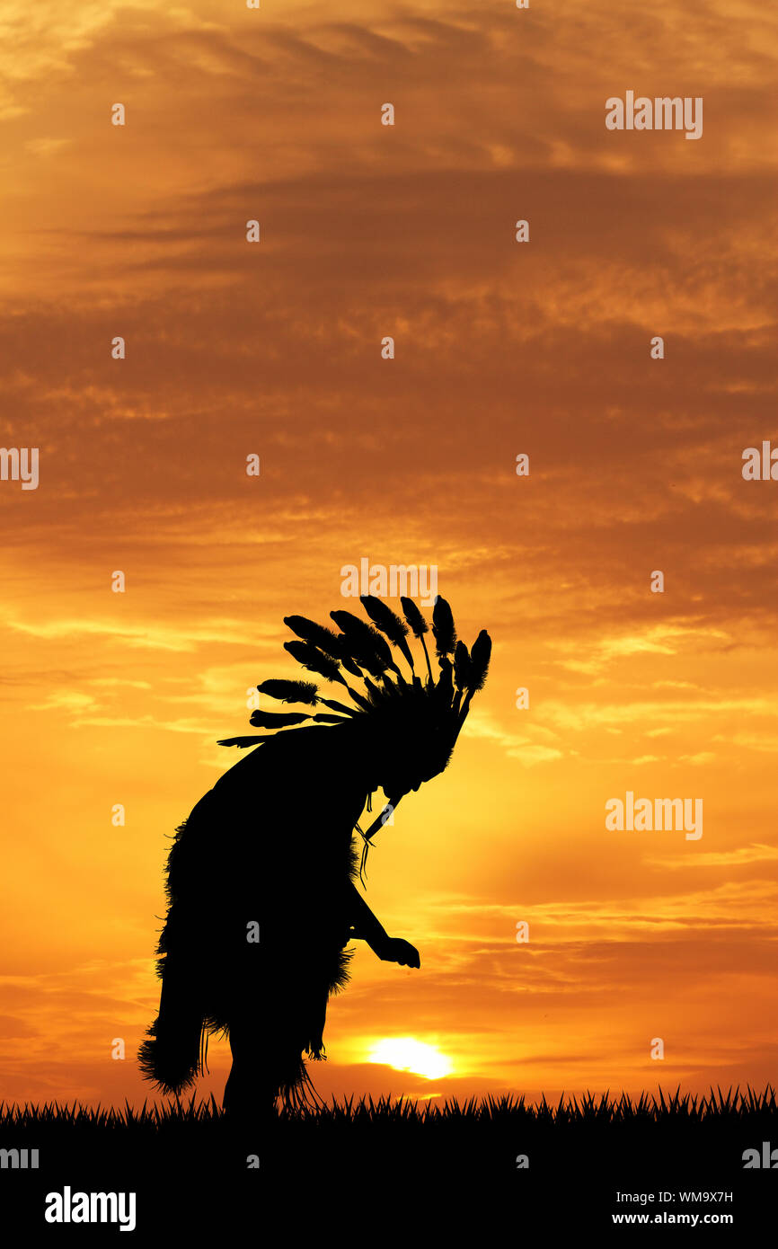 Native american indian silhouette sunset hi-res stock photography and ...