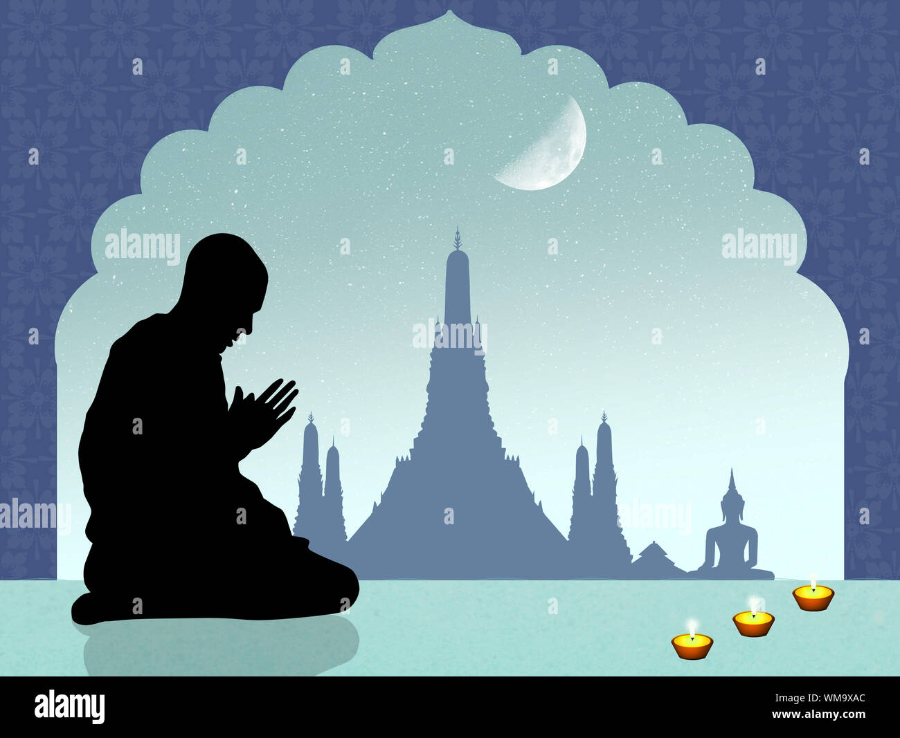 Buddhist man prayer Stock Photo - Alamy