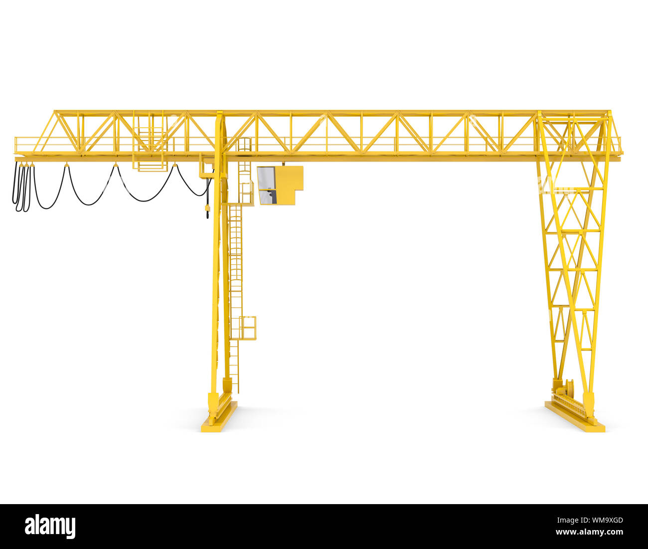 Yellow gantry bridge crane, front view, isolated on white background ...
