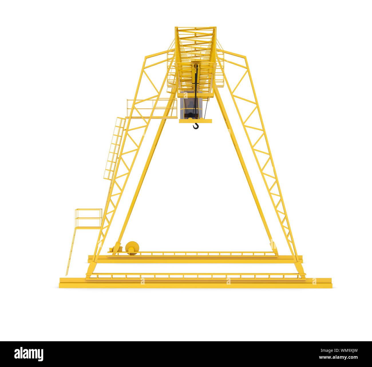 Yellow gantry bridge crane, side view, isolated on white background ...