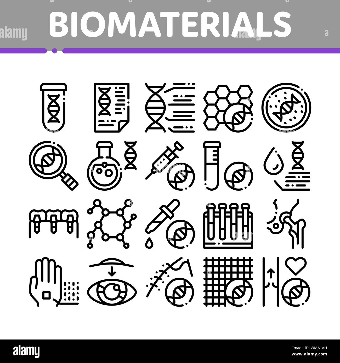 Biomaterials Collection Elements Vector Icons Set Stock Vector Image ...