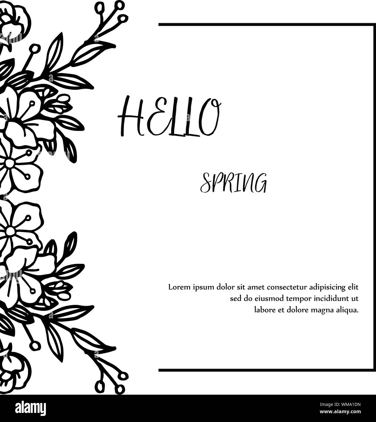 Lettering hello spring with wallpaper unique leaf flower frame. Vector ...