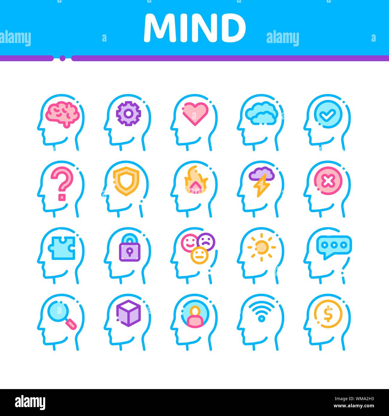 Mind Collection Elements Signs Vector Icons Set Stock Vector Image ...