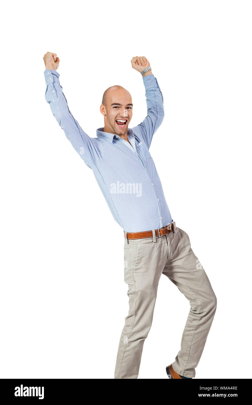 Man cheering in jubilation to celebrate an achievement or success ...