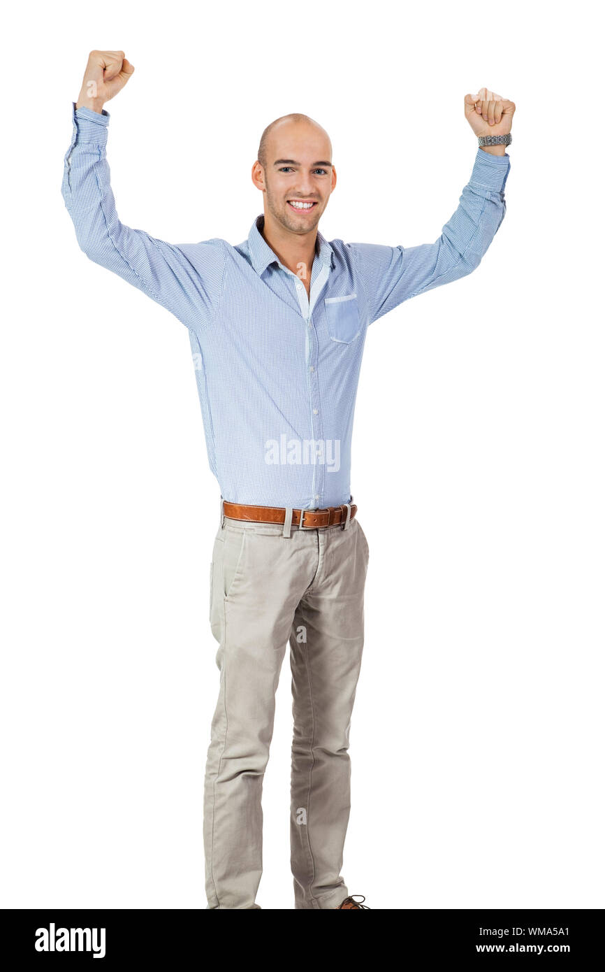 Man cheering in jubilation to celebrate an achievement or success ...