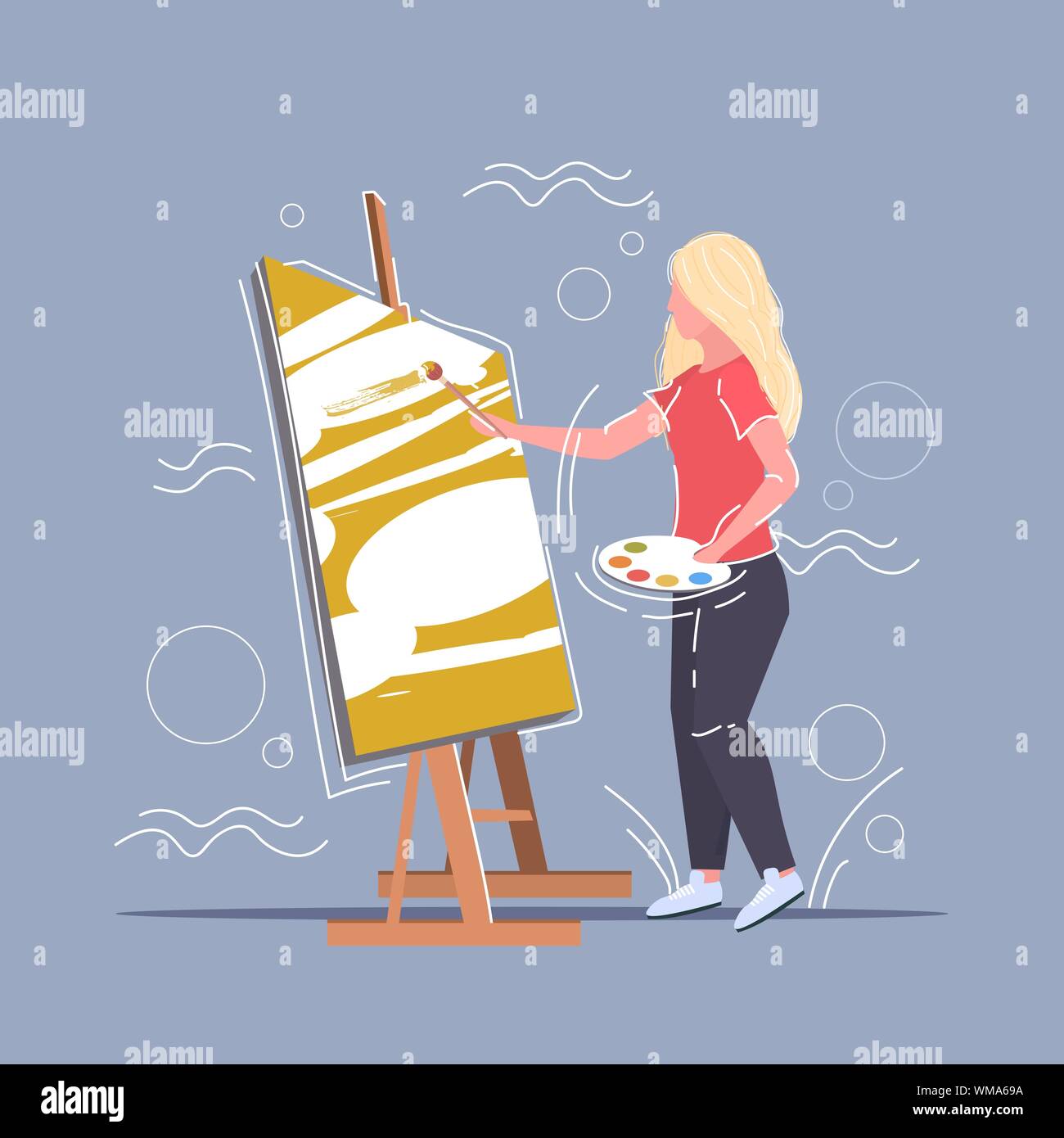 female painter using paintbrush and palette woman artist standing in ...