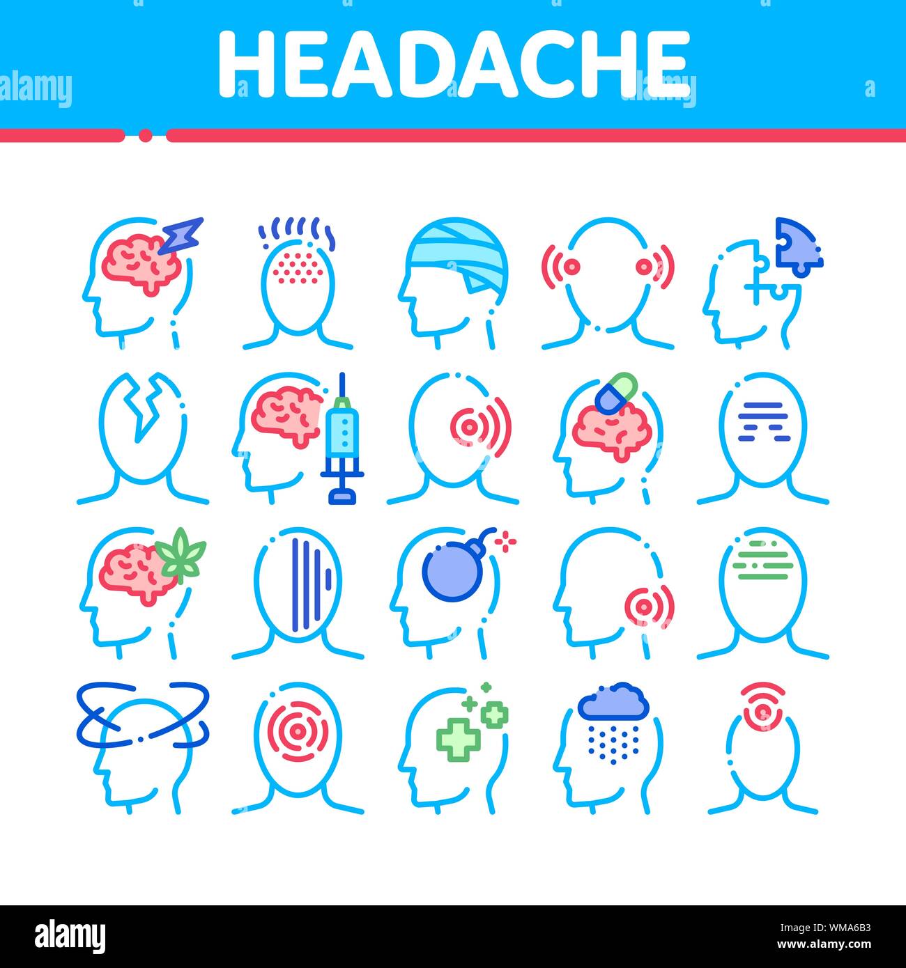 Headache Collection Elements Vector Icons Set Stock Vector Image & Art ...