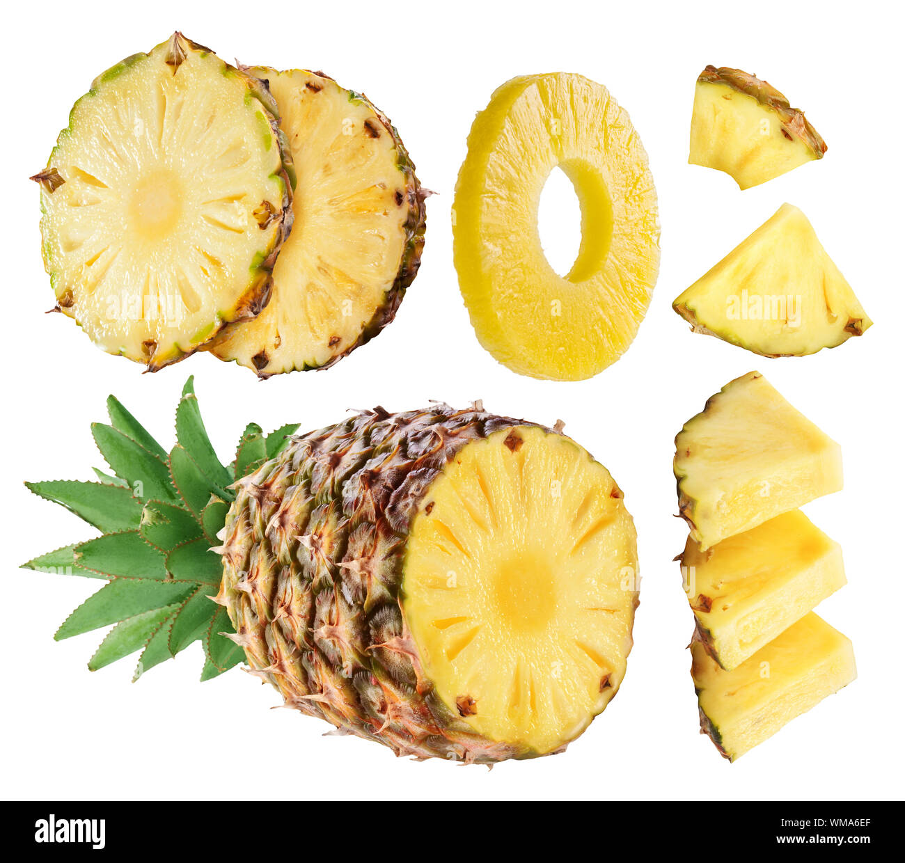 Pineapple set. Pineapple segments and slices isolated on white ...