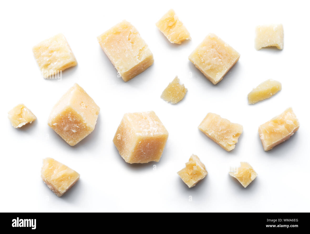 Parmesan cheese cubes and parmesan crumbs isolated on white background ...