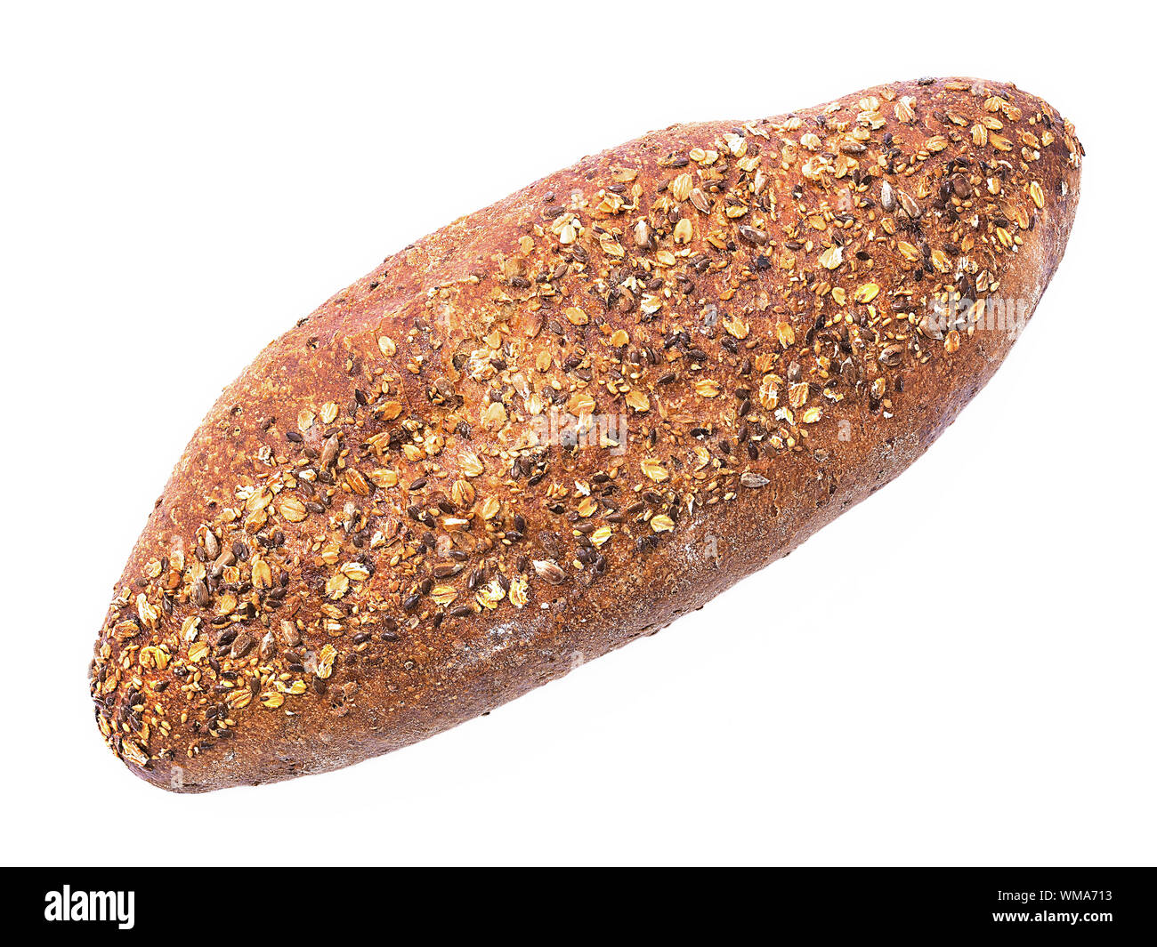 Whole grain bread Loaf over white background shot from above with no ...