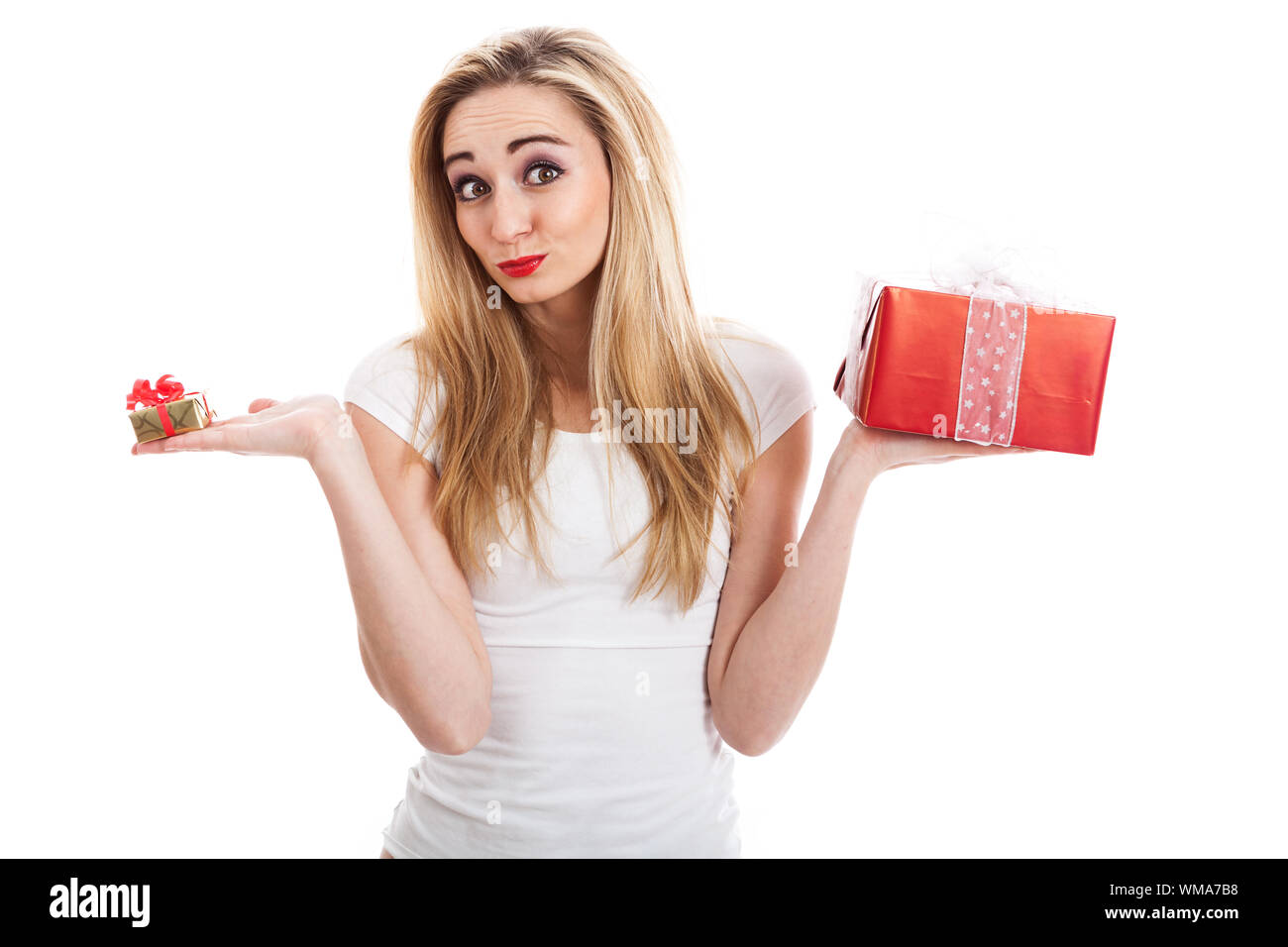Beautiful female model with lovely smile carrying presents Stock Photo ...