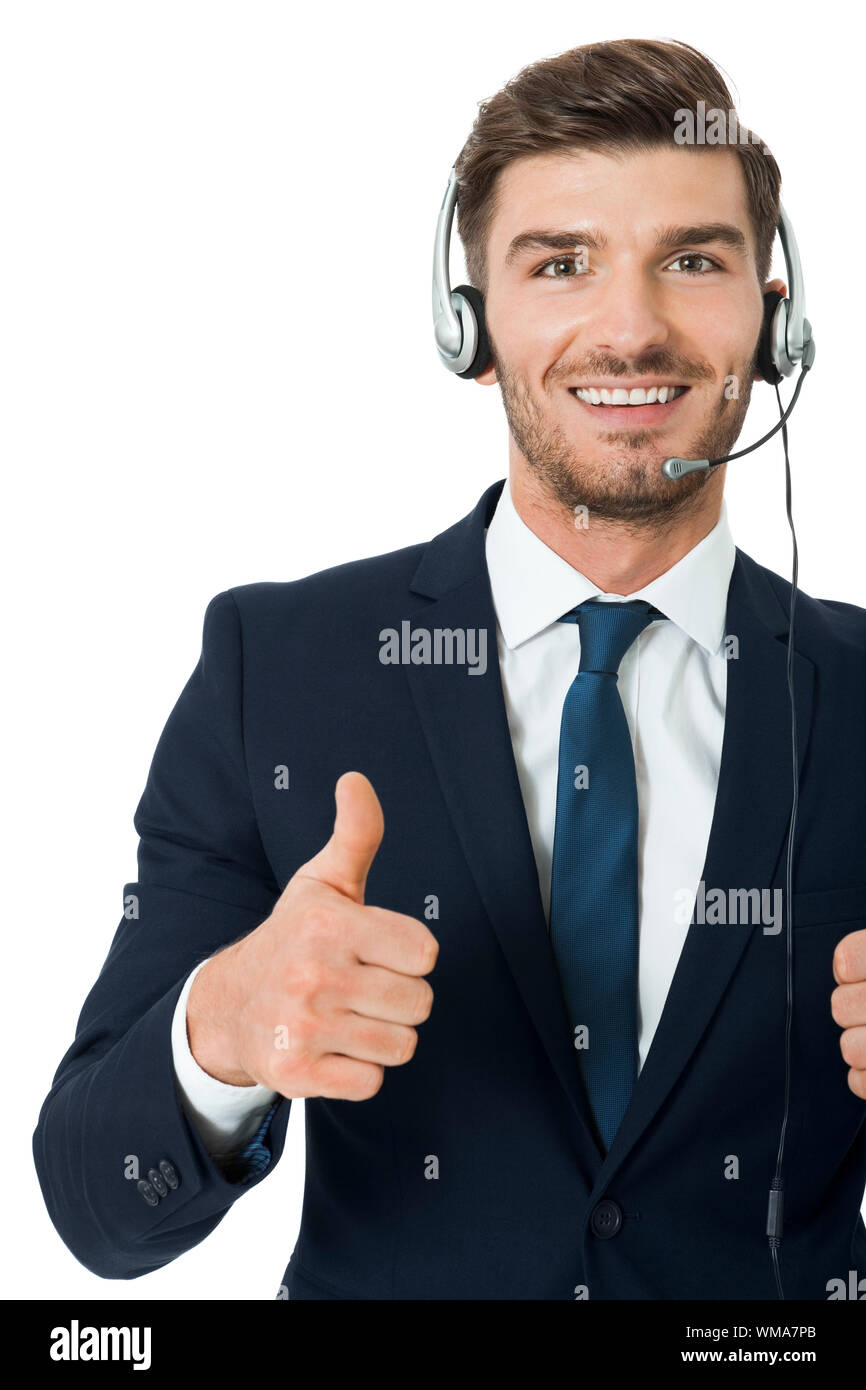 Man wearing headset with stereo headphones Stock Photo - Alamy