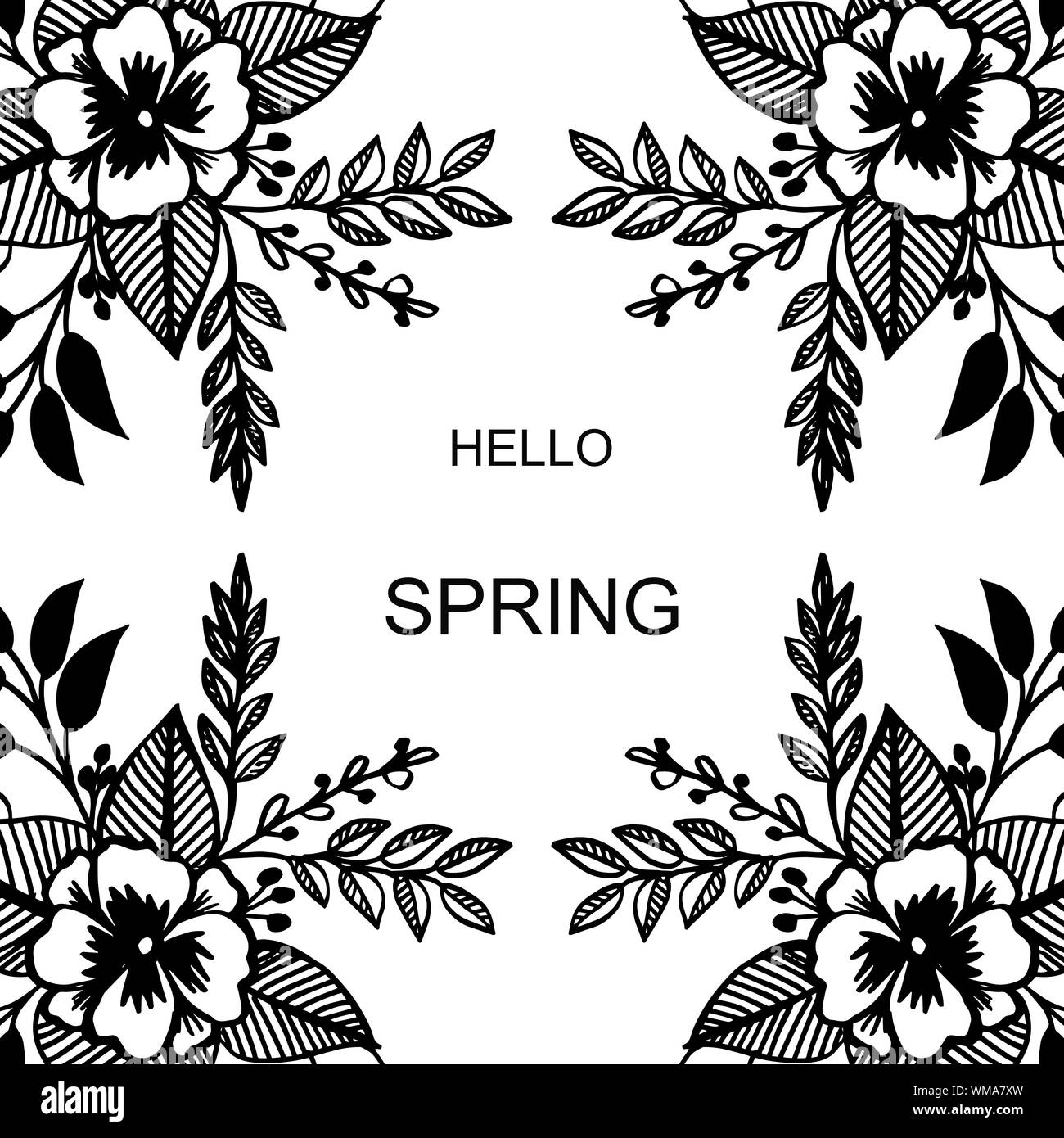 Hello spring background, template for design leaf flower frame. Vector ...