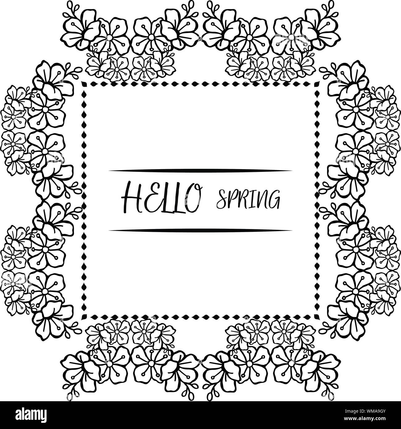 Text lettering hello spring, with style unique floral frame. Vector ...