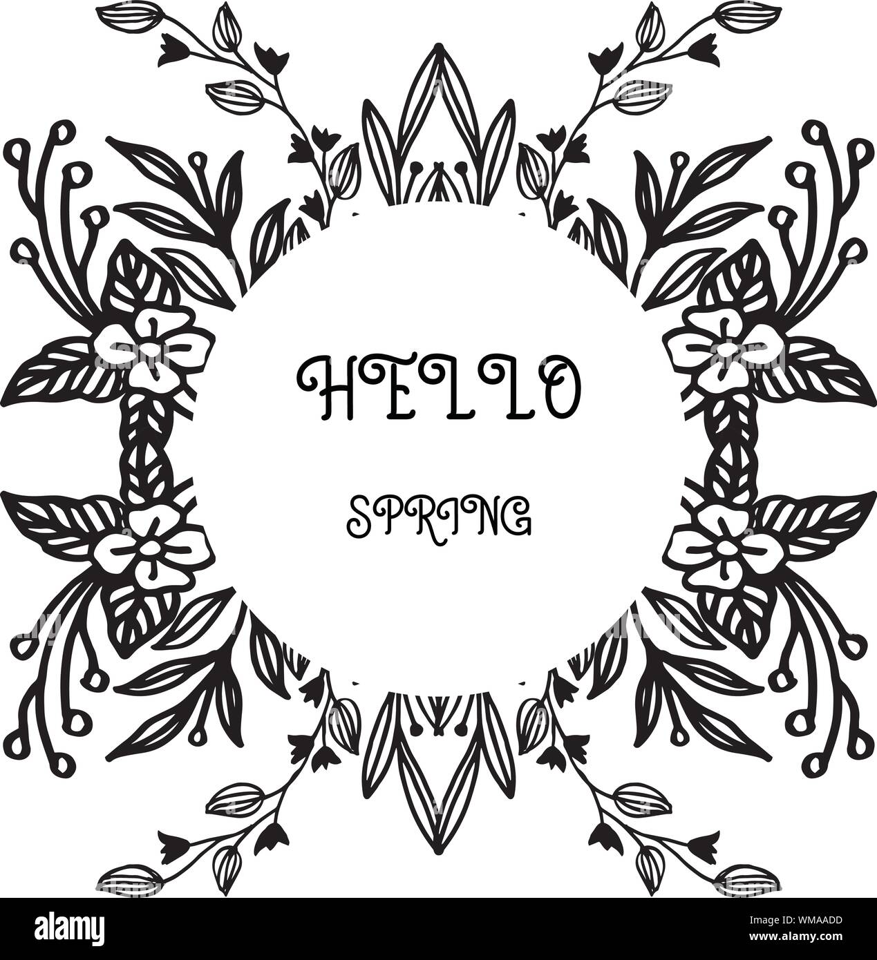 Hello spring with modern decorative element of leaf floral frame ...