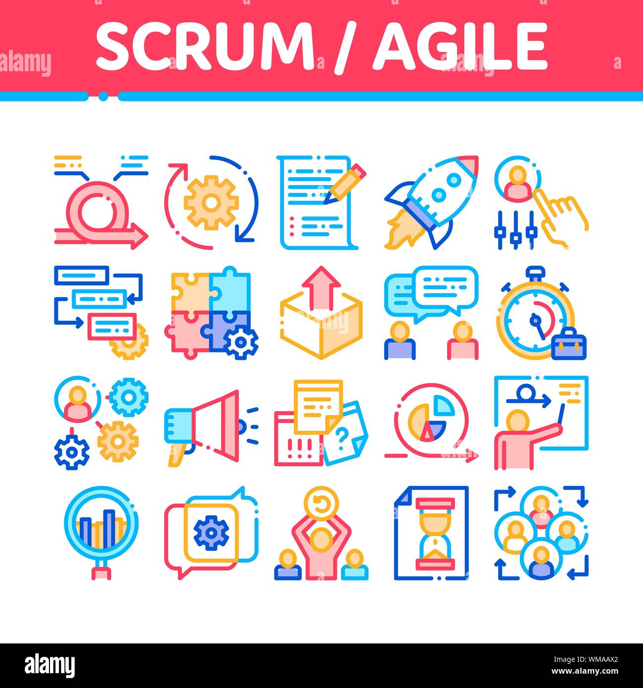 Scrum Agile Collection Elements Vector Icons Set Stock Vector Image ...