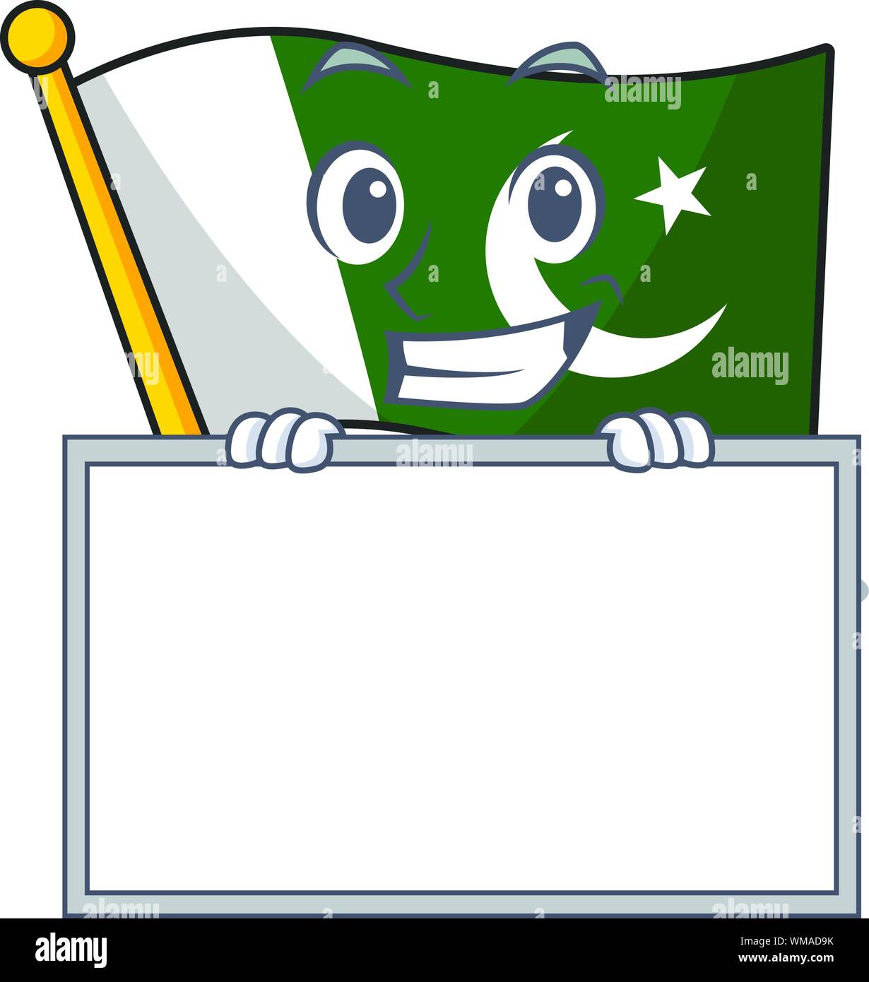 Grinning with board flag pakistan cartoon hoisted on pole Stock Vector ...