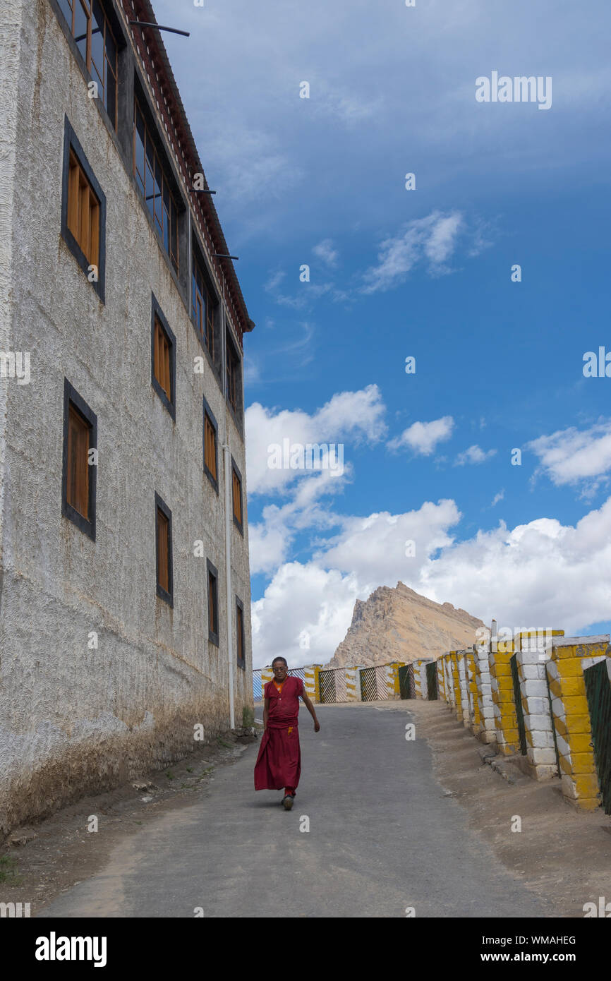 Monk Walking by Key Monastery in Spiti Valley,Himachal Pradesh,India ...