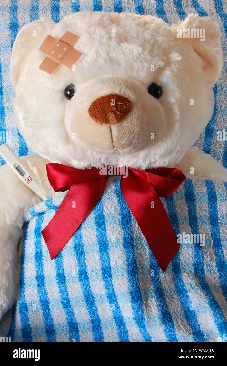 sick teddy bear in bed waiting for the doctor Stock Photo - Alamy