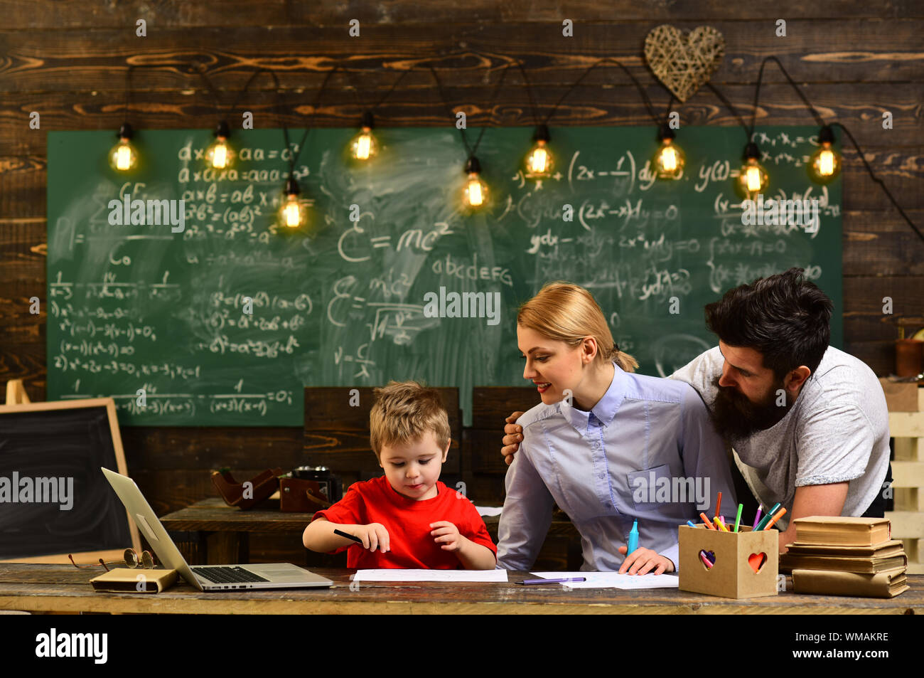 Concept education - back to school on green background, People learning ...