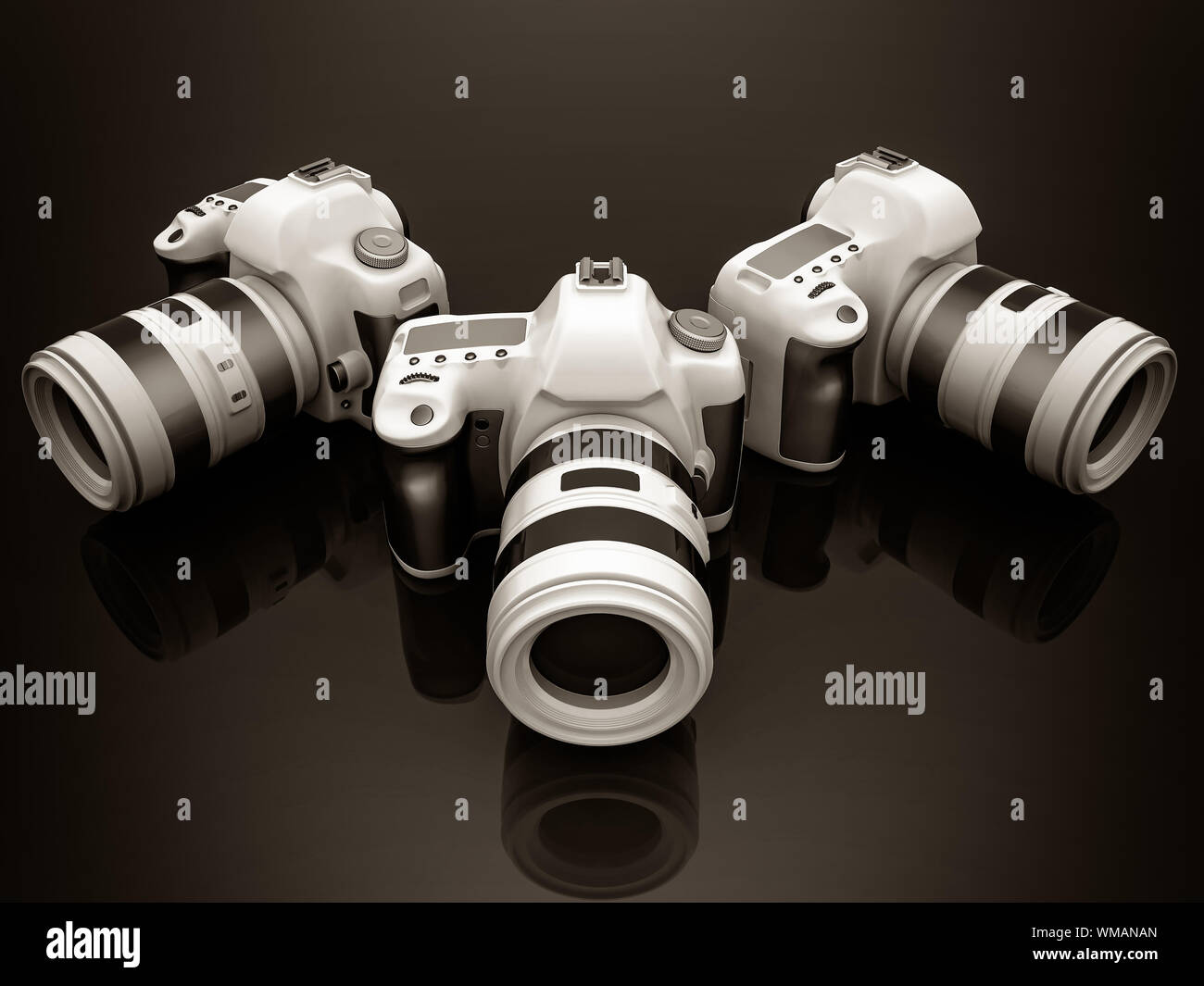 Digital camera image on gray background. black and white Stock Photo ...