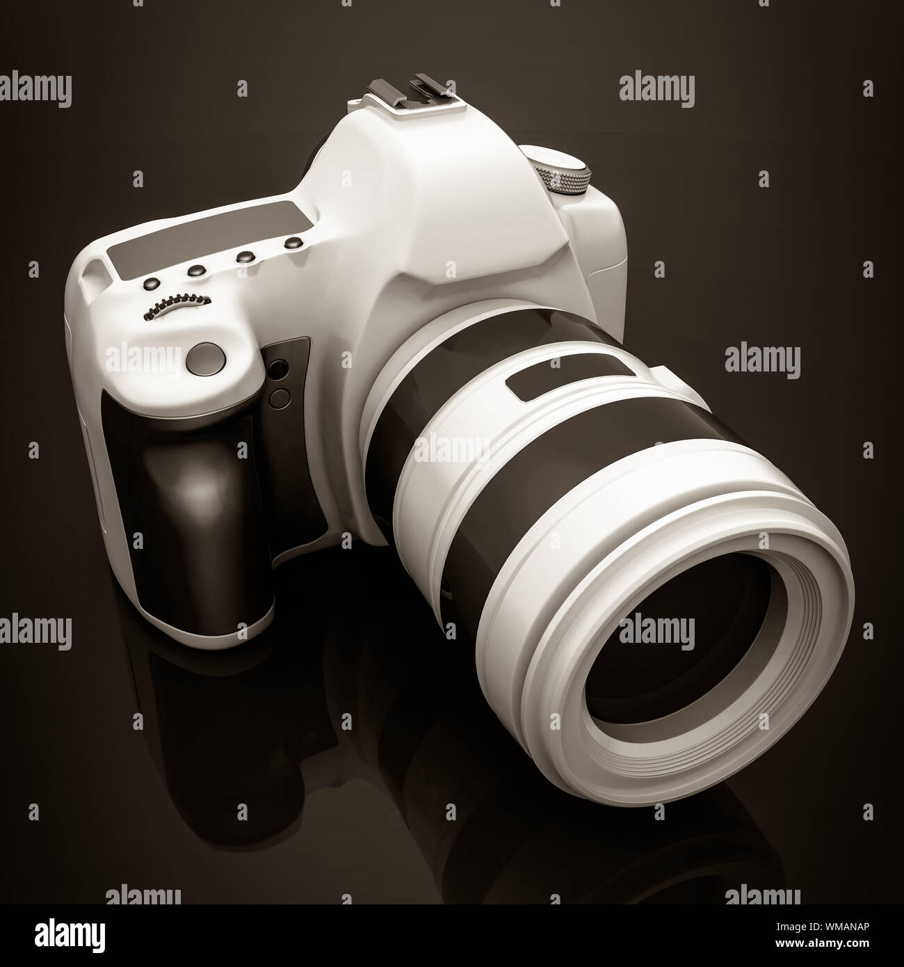 Digital camera image on gray background. black and white Stock Photo ...