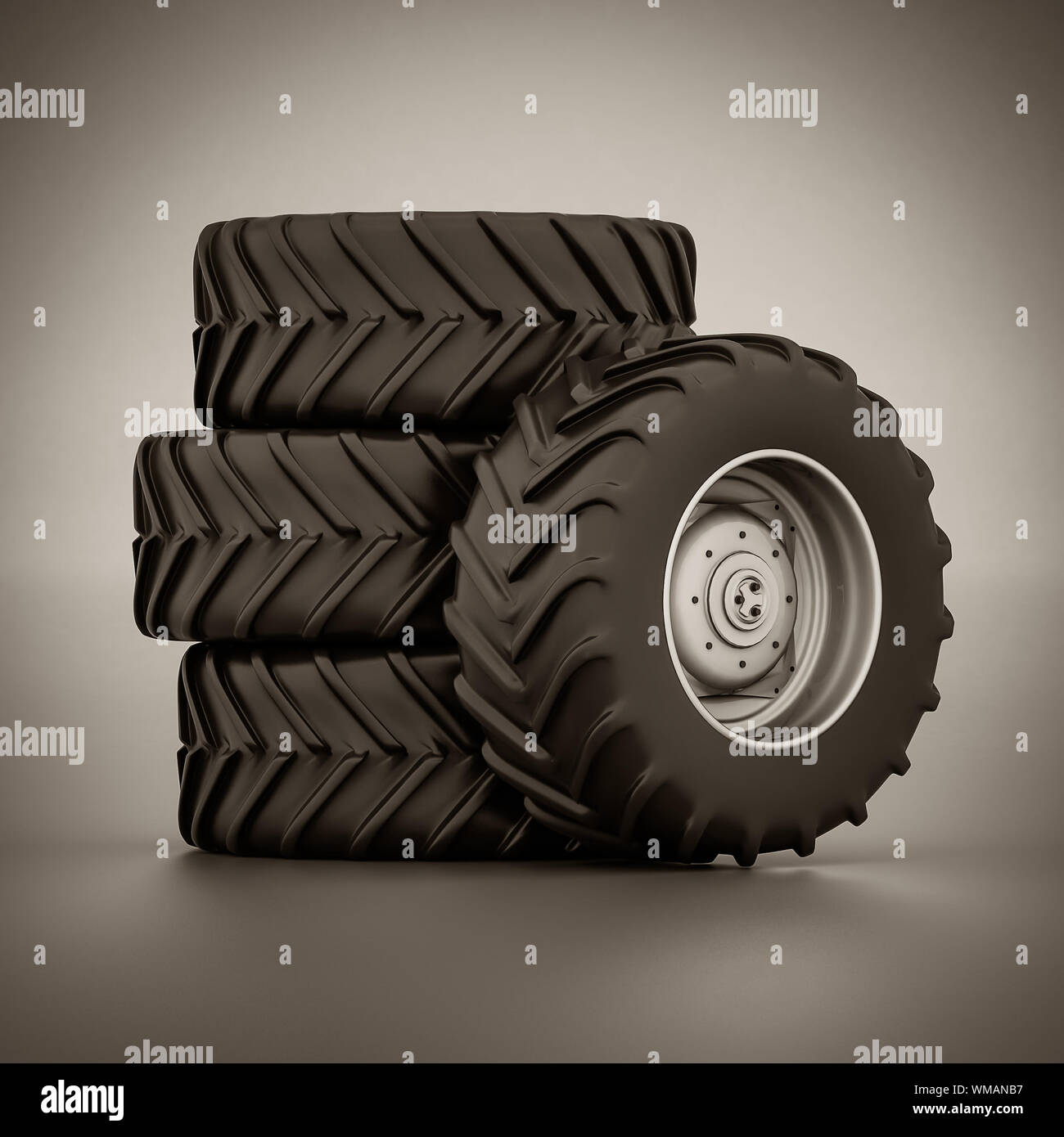 Tractor wheel isolated on gray background. black and white Stock Photo ...