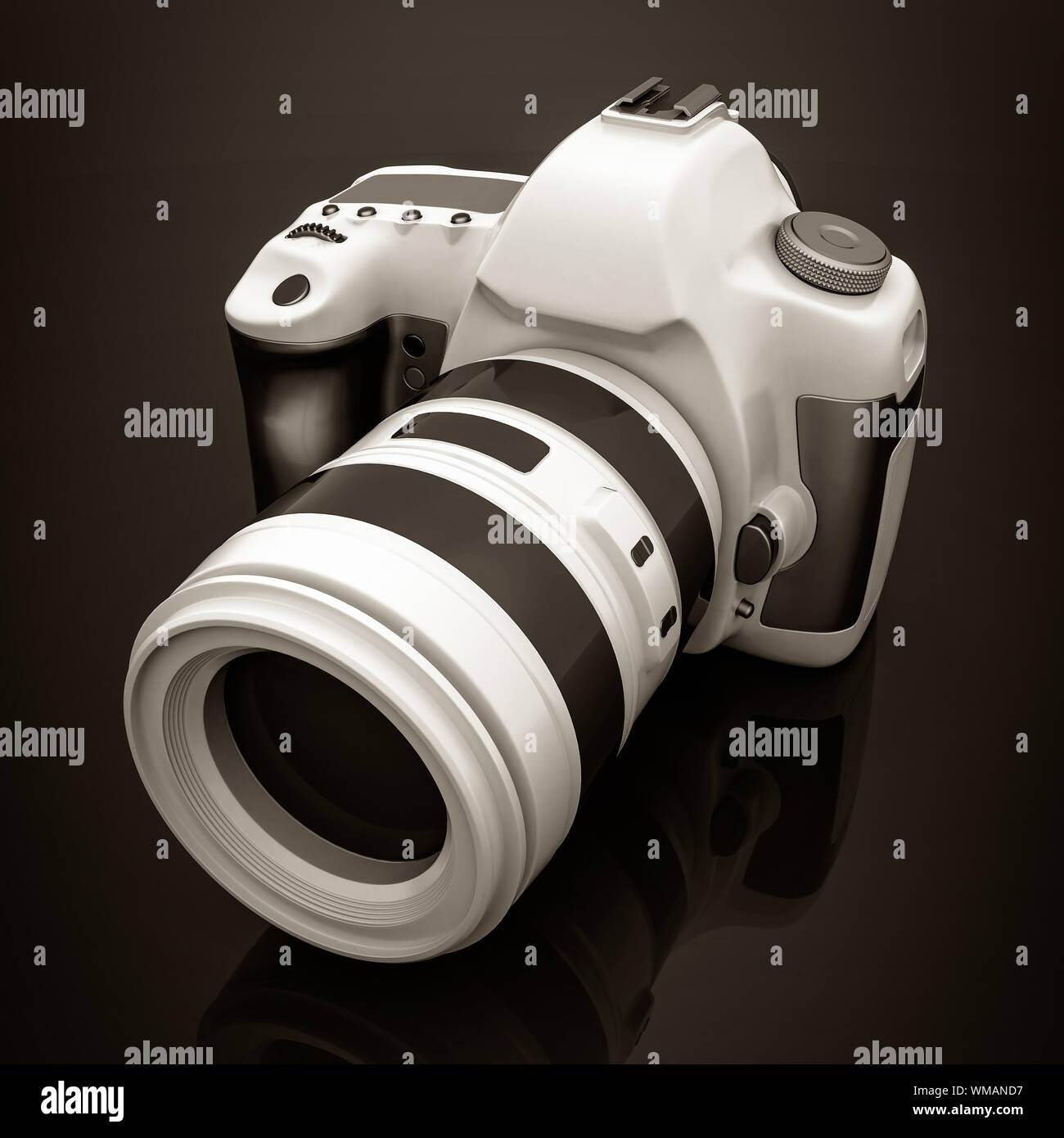 Digital camera image on gray background. black and white Stock Photo ...