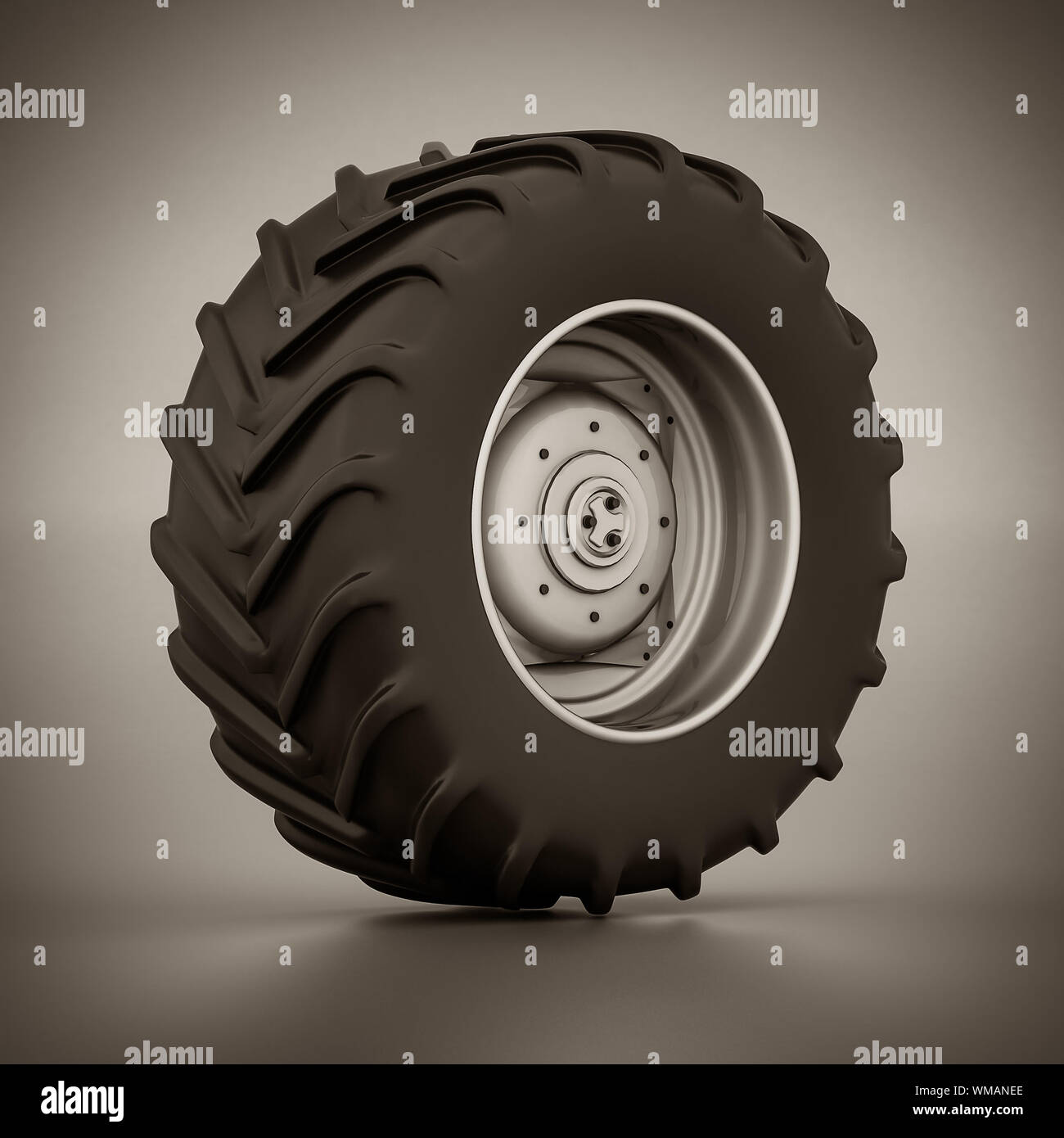 Tractor wheel isolated on gray background. black and white Stock Photo ...