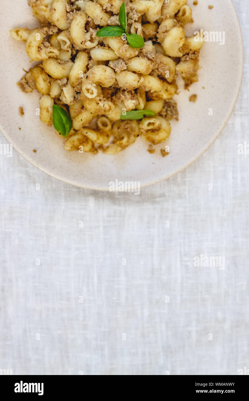 traditional soviet russian pasta dish, vermicelli, navy pasta, with ...