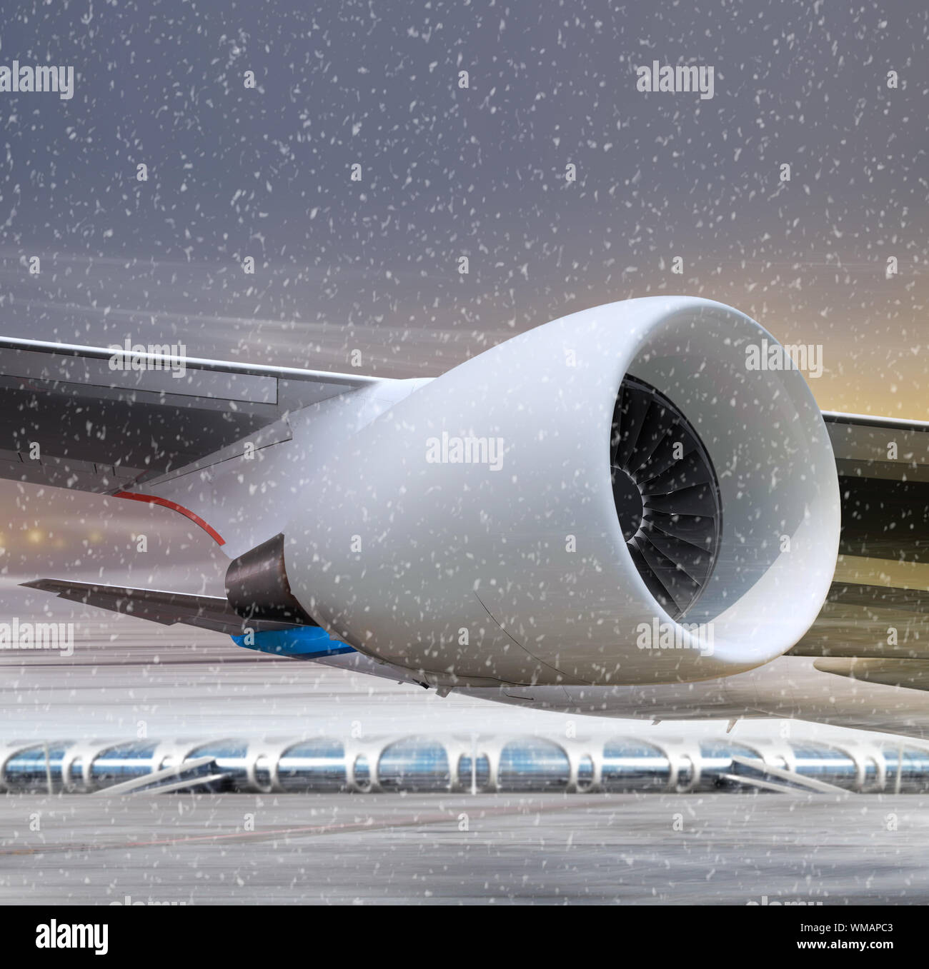 airport and white plane at non-flying weather, winter time Stock Photo ...