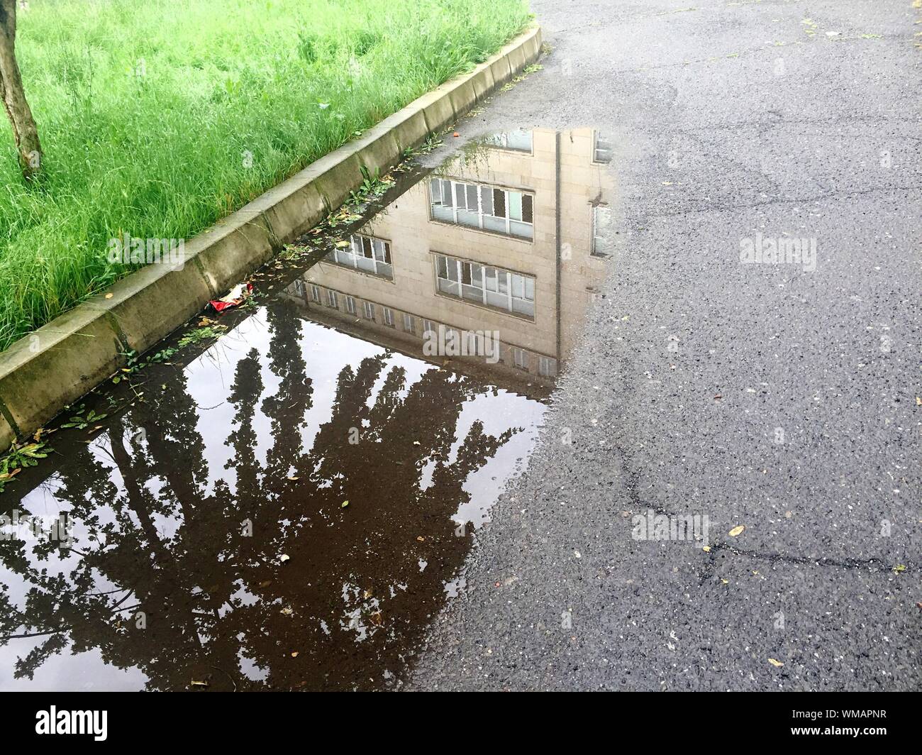 Reflection Of Building In Puddle Stock Photo - Alamy