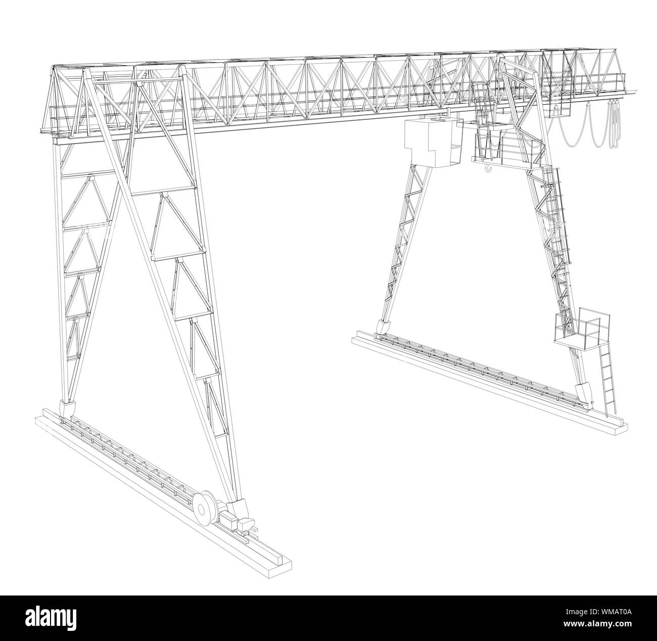 Gantry bridge crane, high angle view, isolated on white background ...