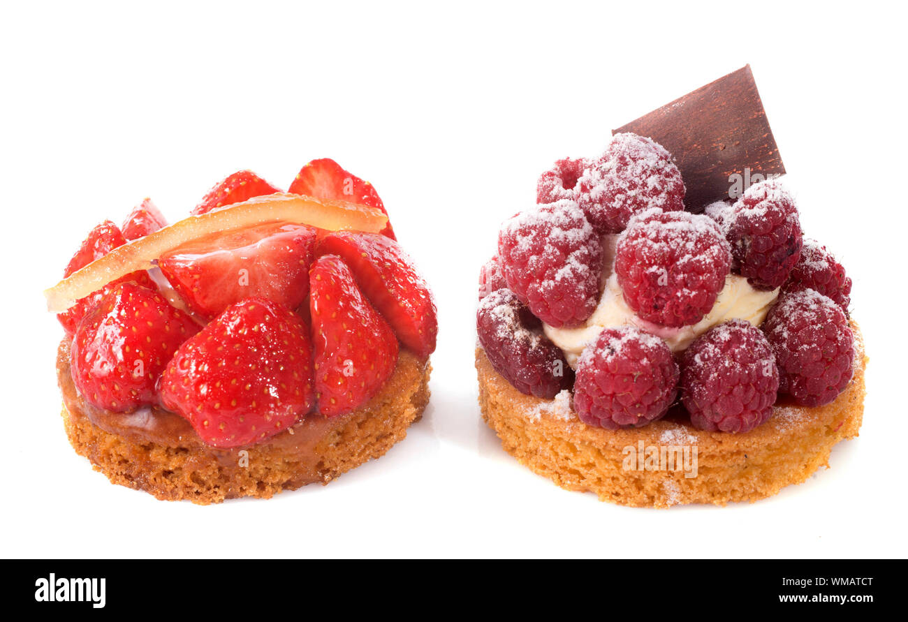 strawberry and raspberry tart in front of white background Stock Photo ...