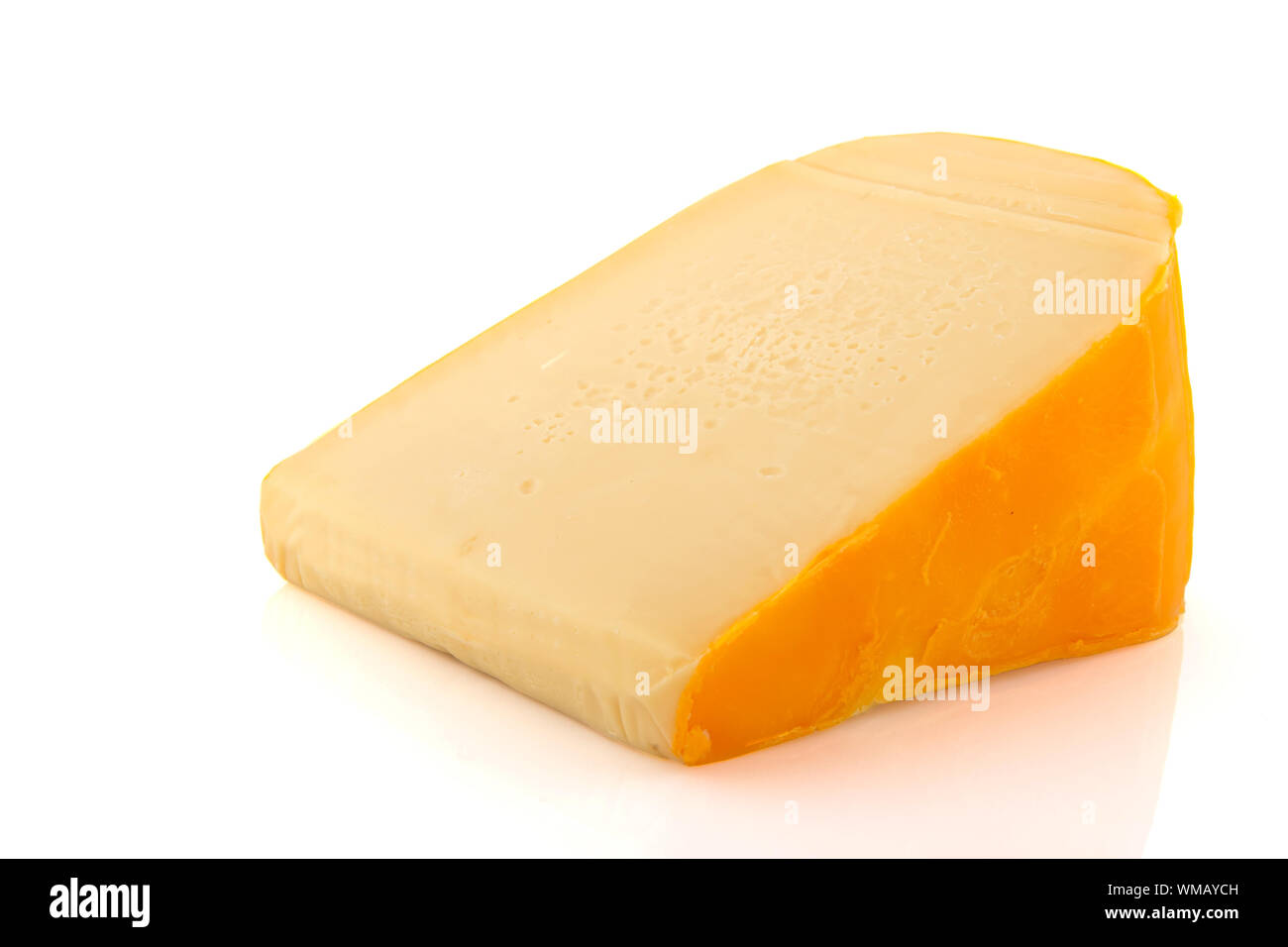 Yellow piece of cheese isolated over white Stock Photo - Alamy